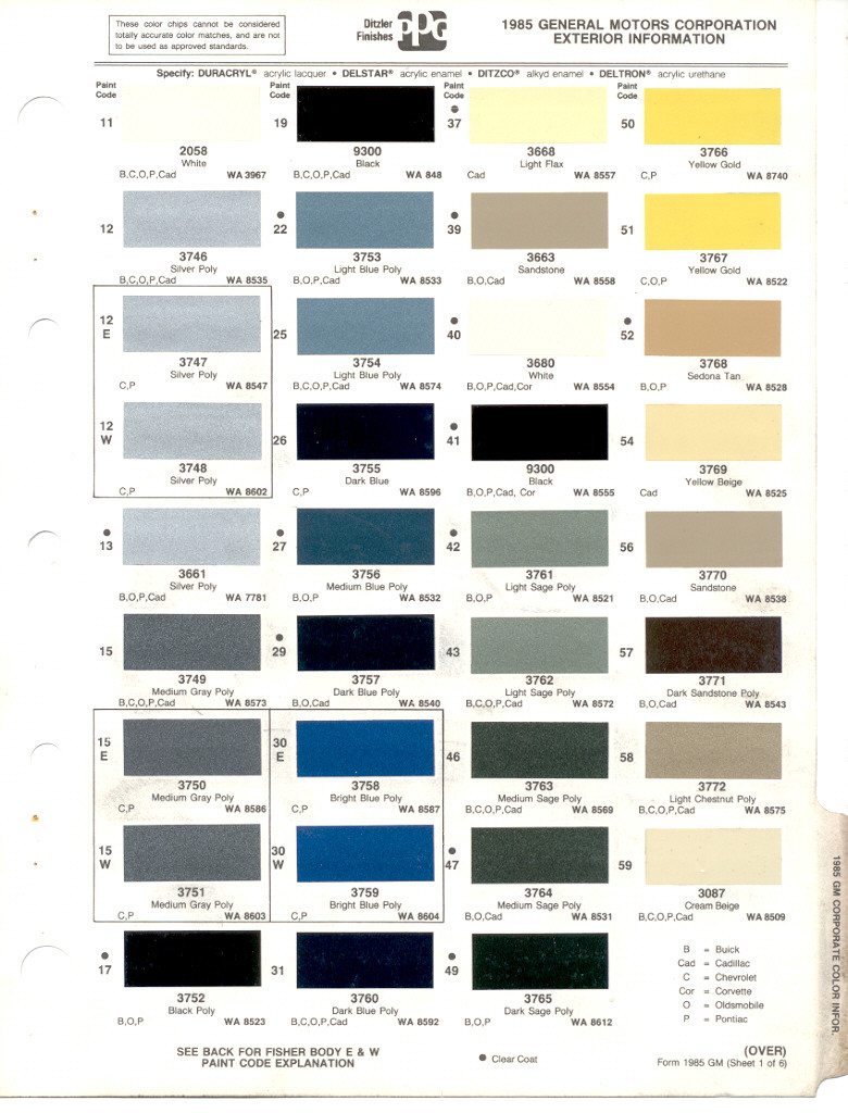 Paint Chips 1985 GM Buick