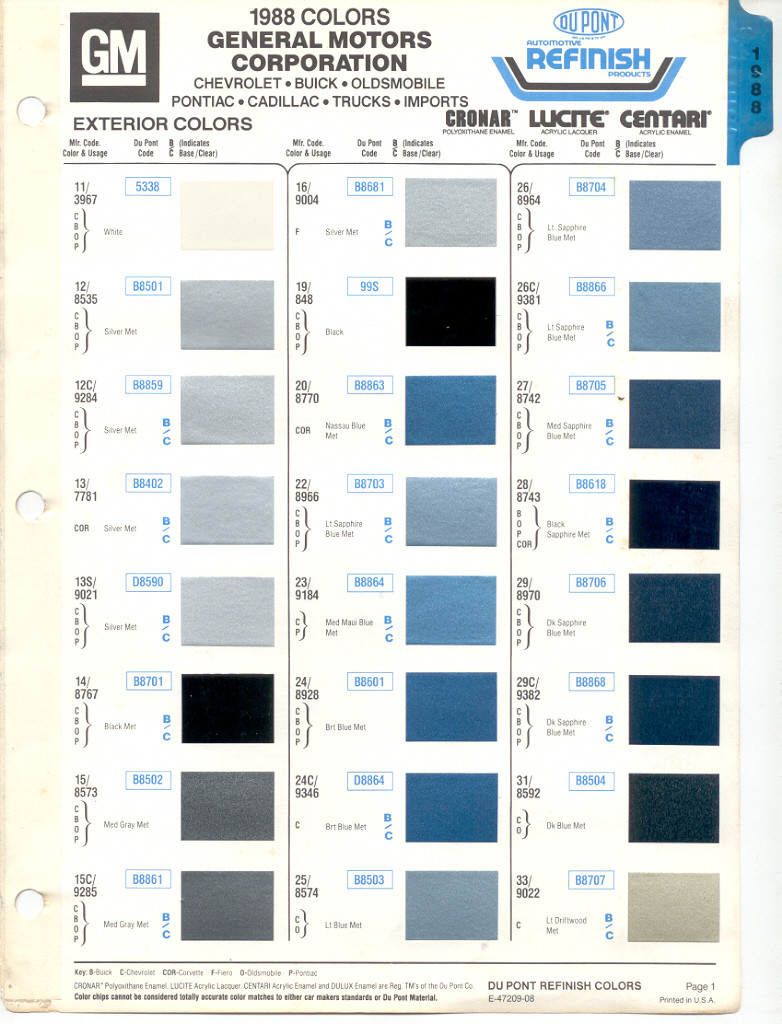Paint Chips 1988 GM Chevrolet
