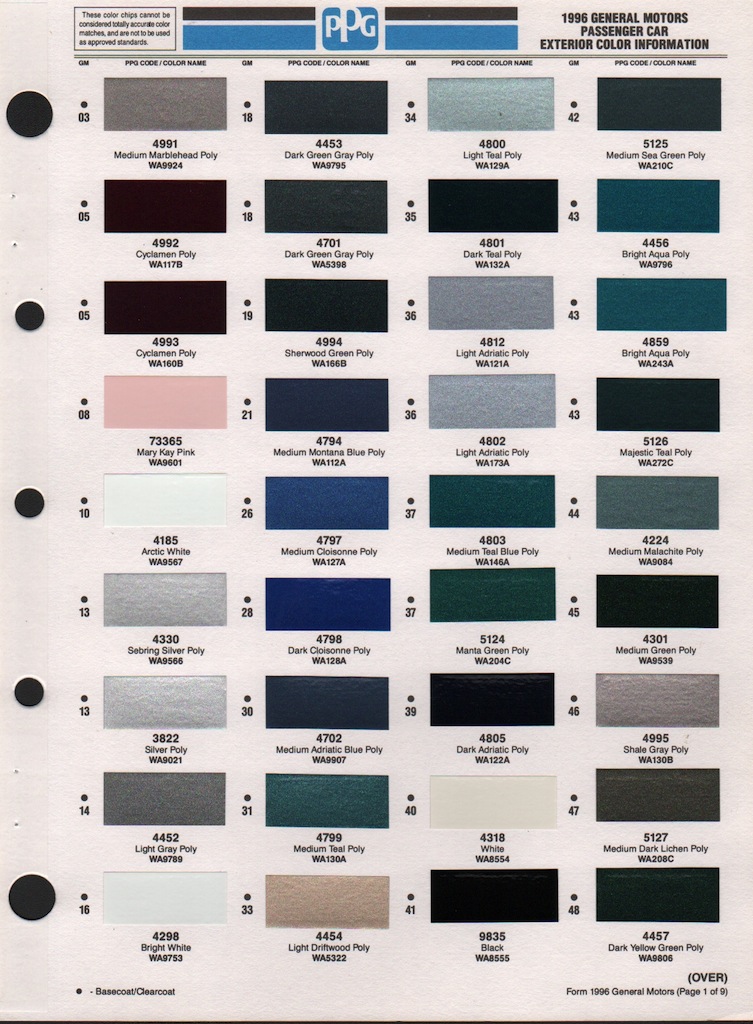 Paint Chips 1996 GM Chevrolet